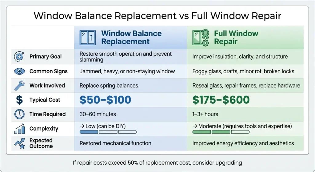 Window Balance Replacement vs Full Window Repair Guide - Koalaty Remodel