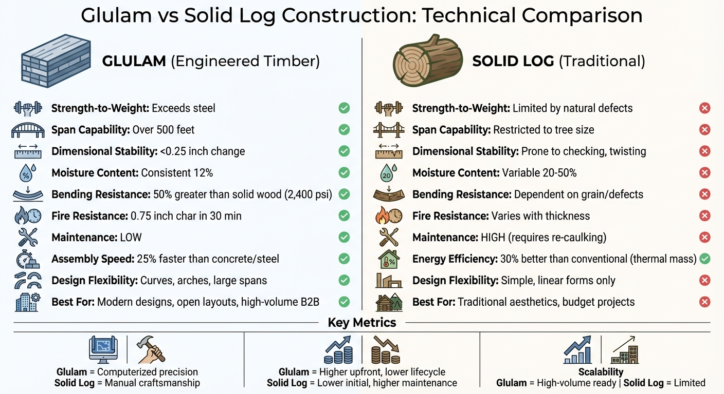 Glulam Vs Solid Log Construction: Key Differences